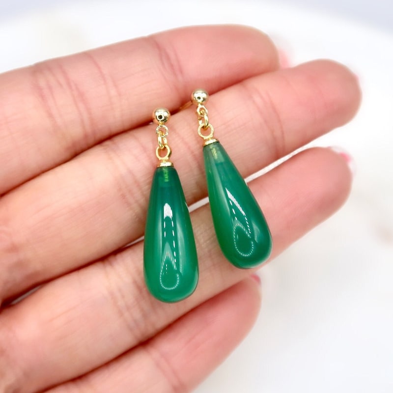 Green Drop Earrings - Etsy
