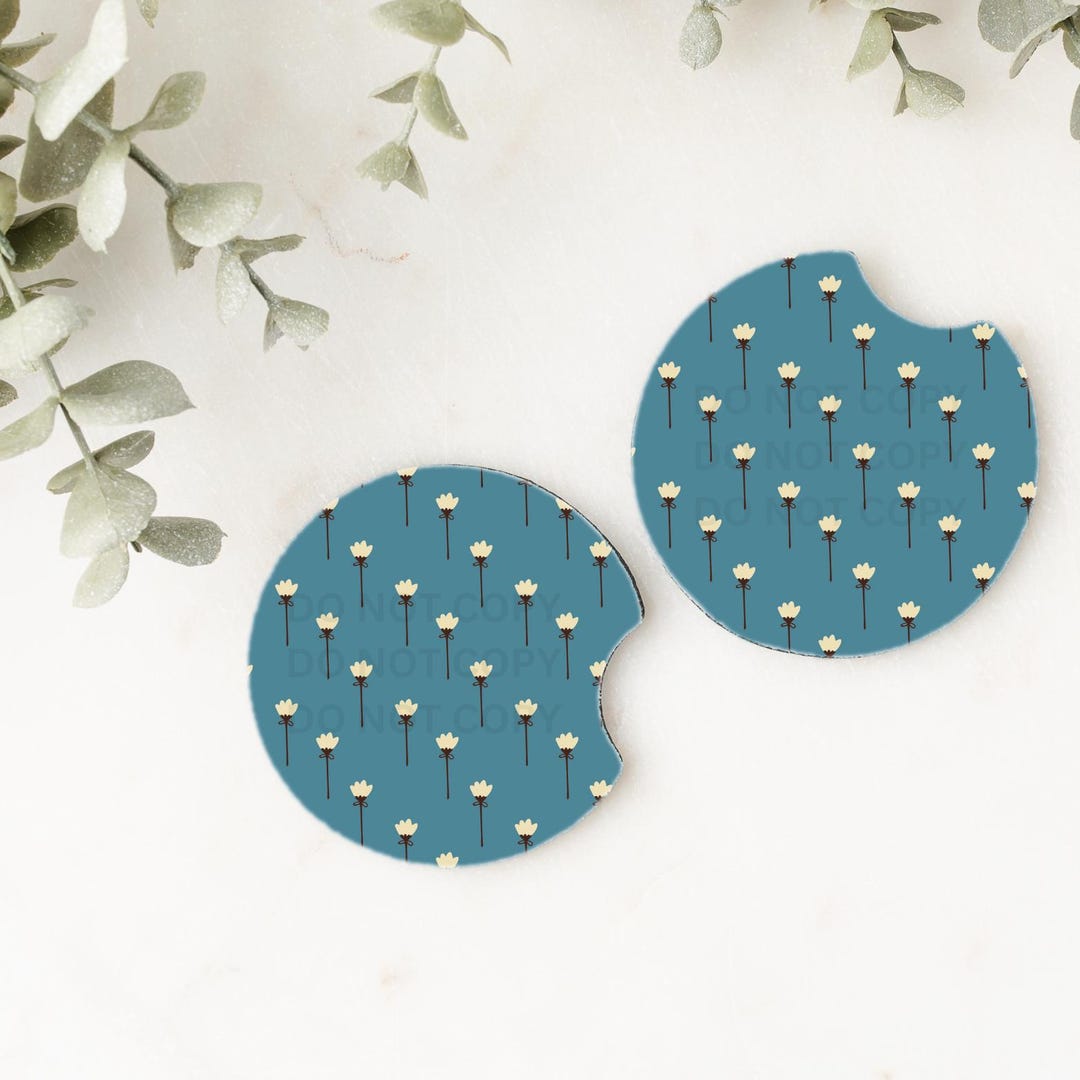 Set of 2 Car Coasters- Blue Poppy - Etsy