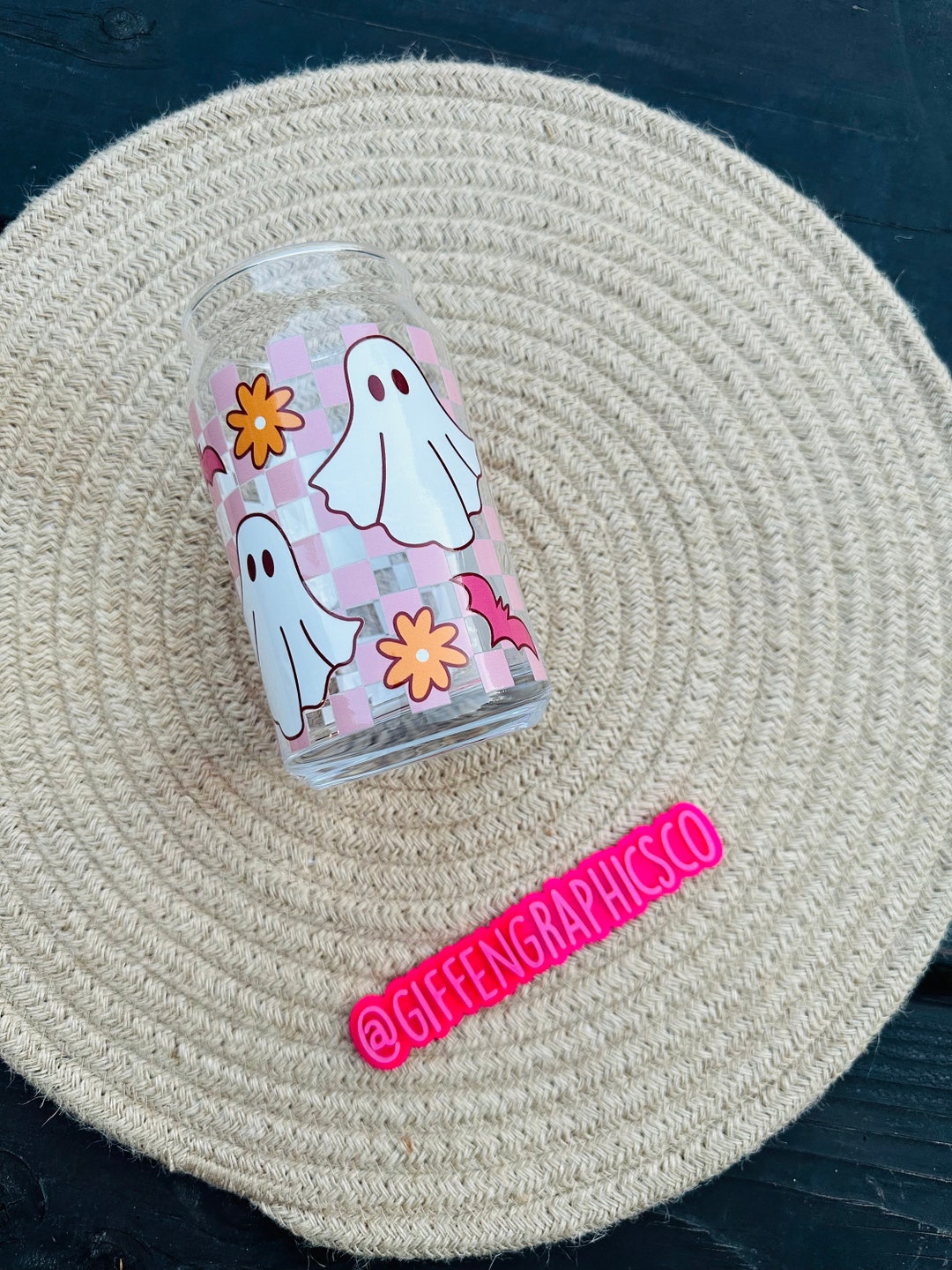 Checkered Ghost Libby Glass UV DTF Design Handwash Only - Etsy