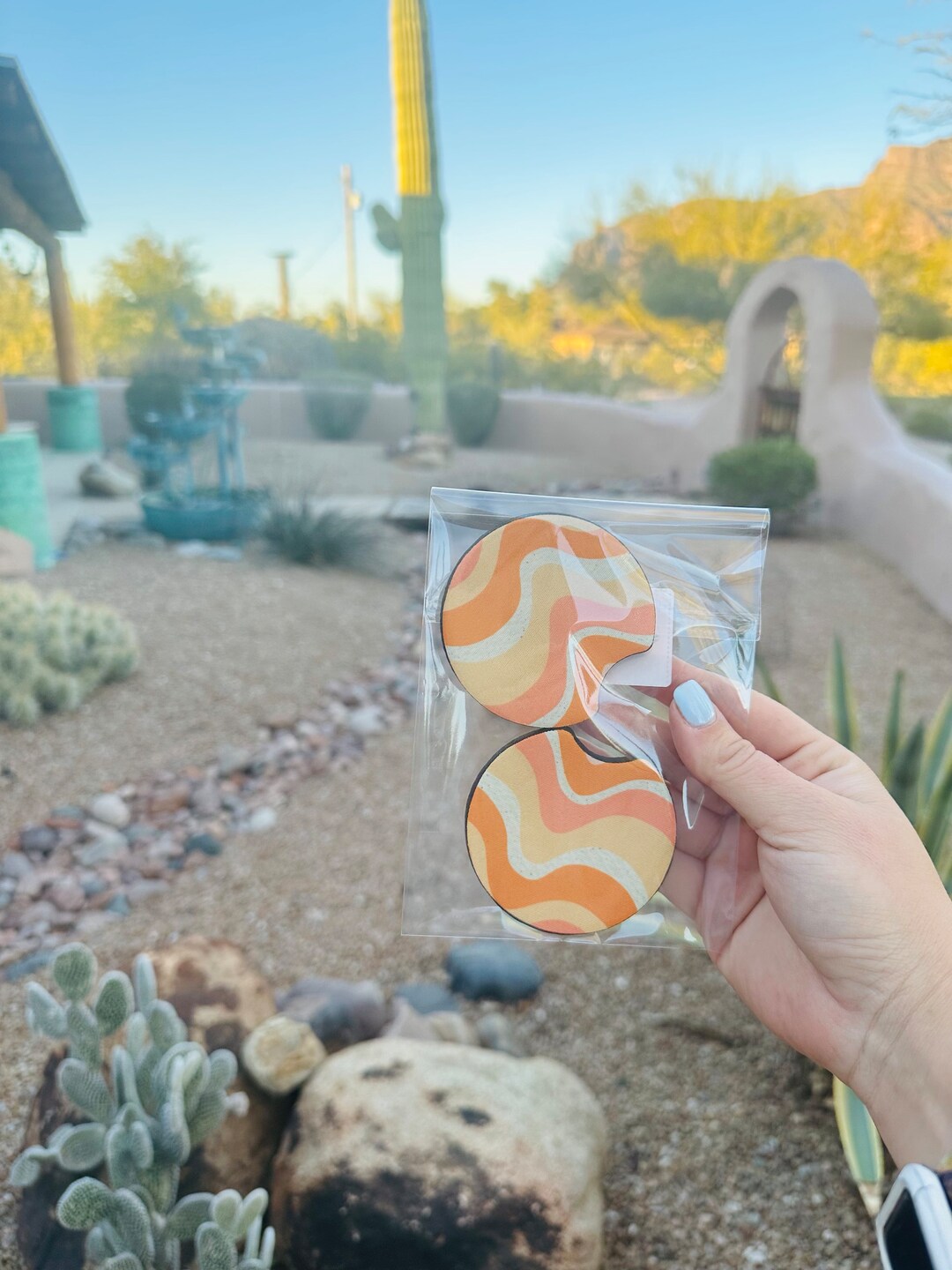 Set of 2 Car Coasters- Orange Sherbert - Etsy