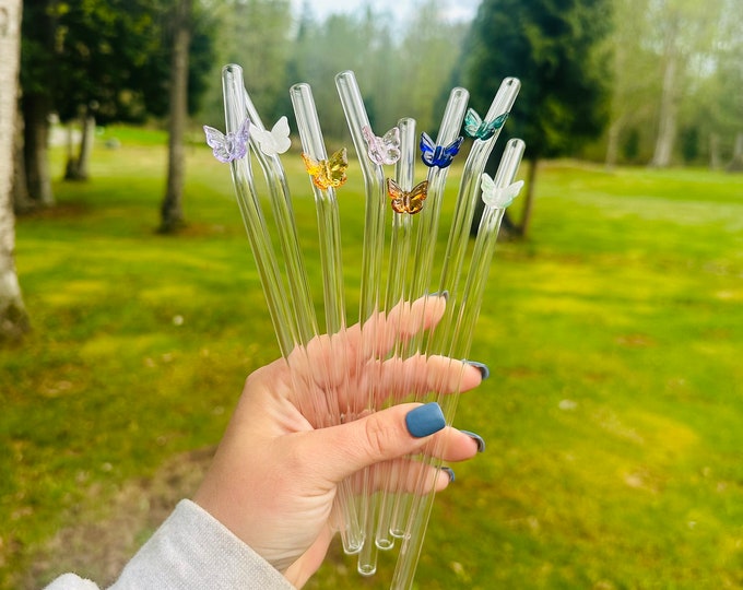 Butterfly Glass Straw | Reusable Glass Straws | Aesthetic Glass Straw ...