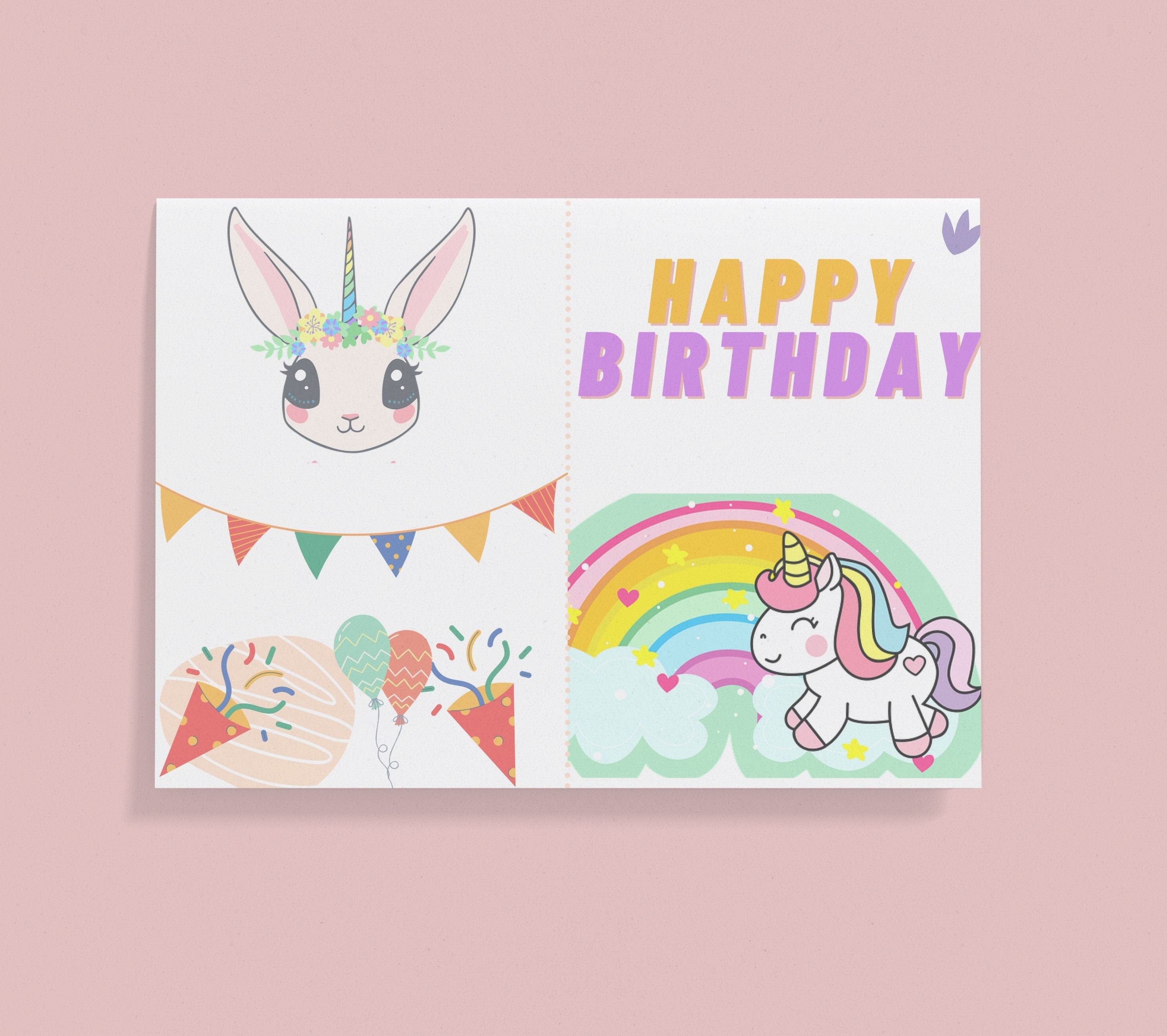 Unicorn Birthday Card,girl Birthday Card,printable Card,happy Birthday ...