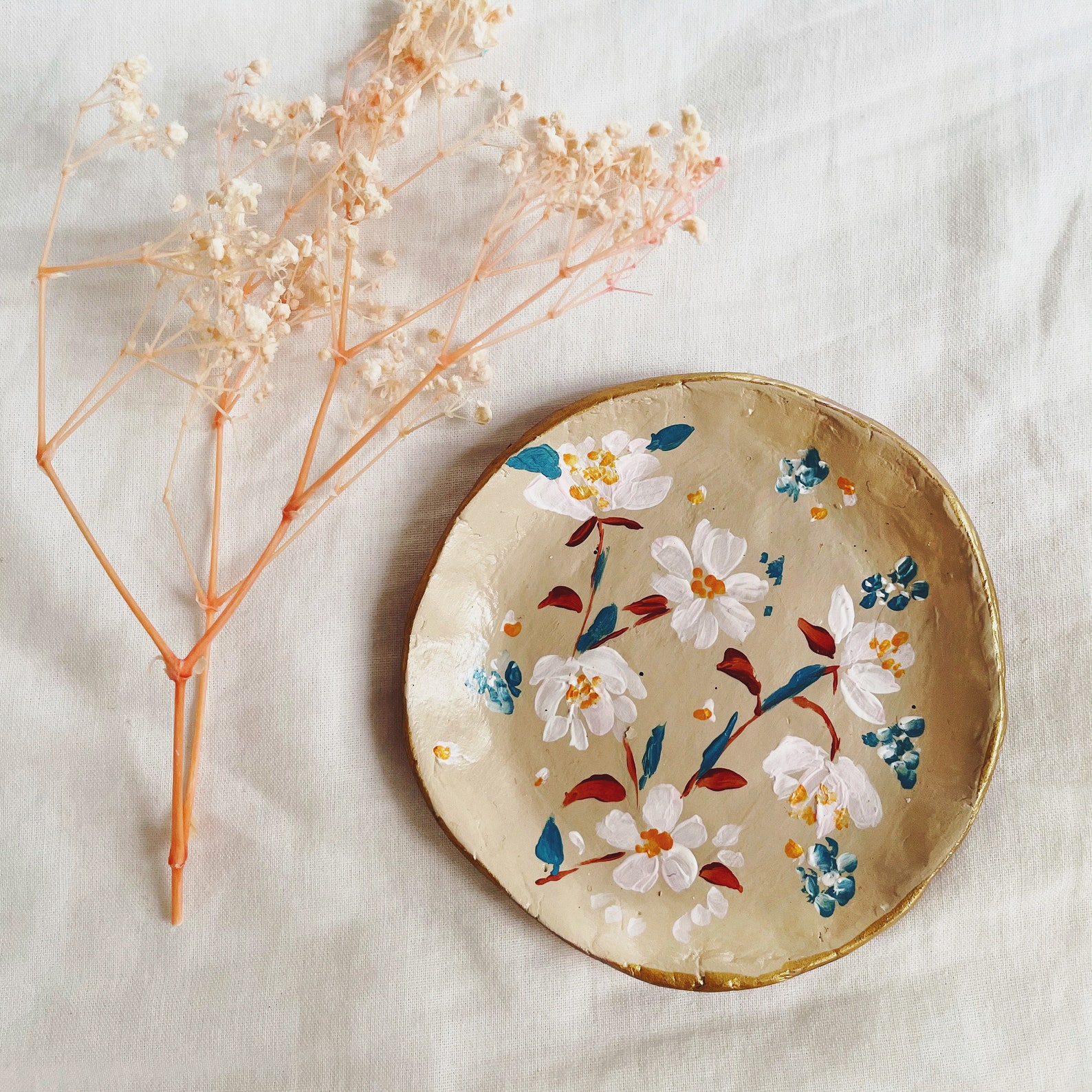 Air Dry Clay Dish Hand Painted Trinket Clay Dish Small | Etsy