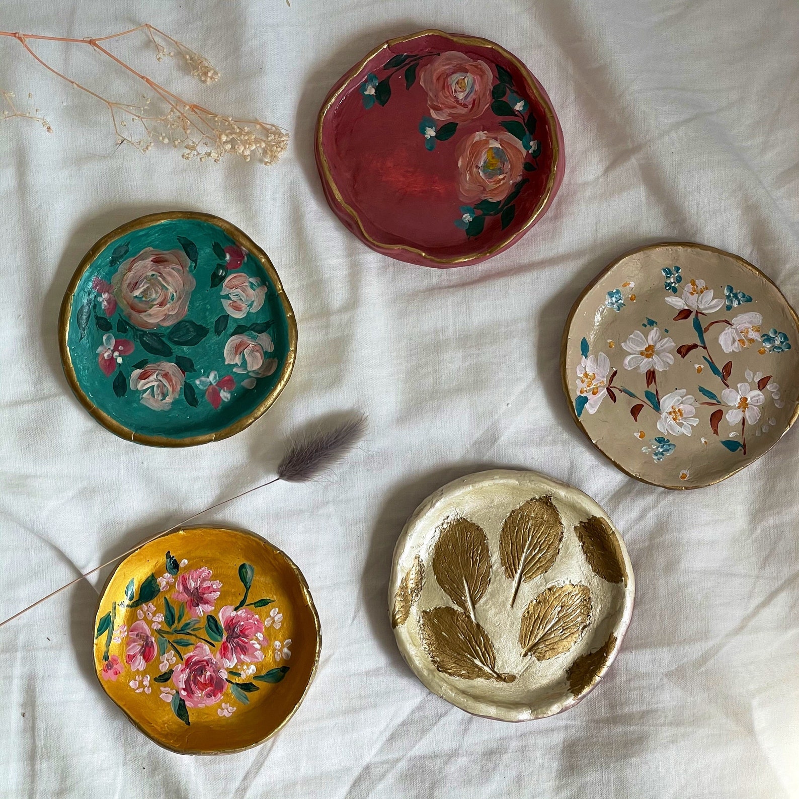 Air Dry Clay Dish Hand Painted Trinket Clay Dish Small | Etsy