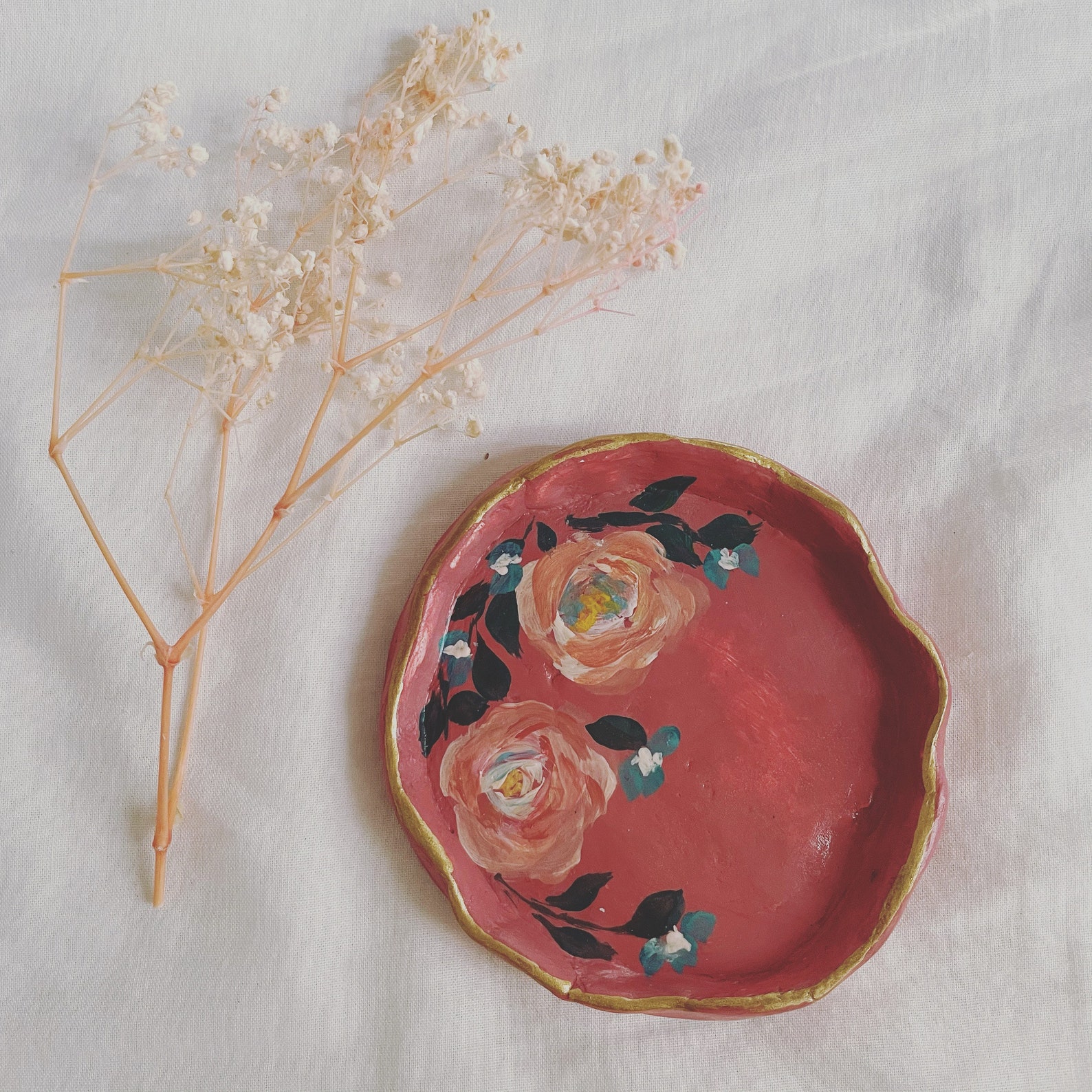 Air Dry Clay Dish Hand Painted Trinket Clay Dish Small | Etsy