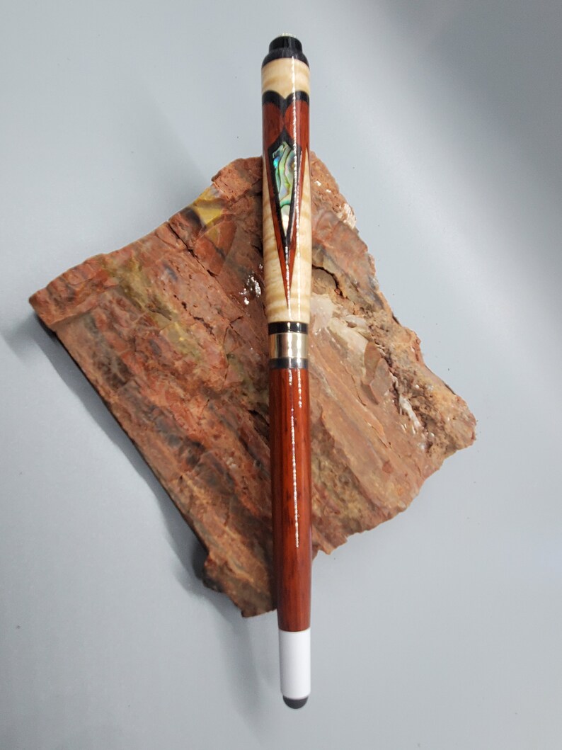 Pool Cue Roller Ball Pen With Abalone Inlay and Curly French White Ash ...