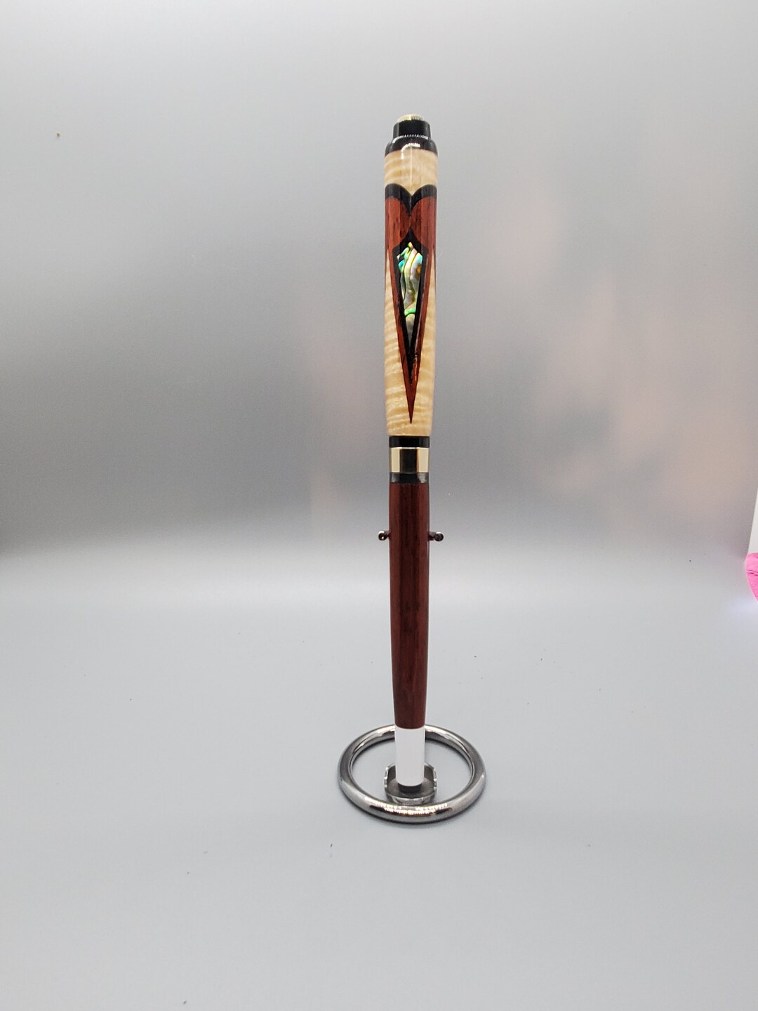 Pool Cue Roller Ball Pen With Abalone Inlay and Curly French White Ash ...