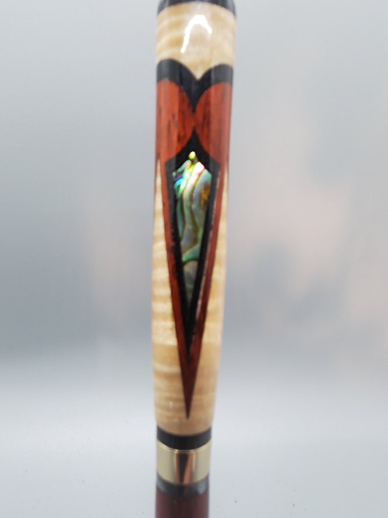 Pool Cue Roller Ball Pen With Abalone Inlay and Curly French White Ash ...