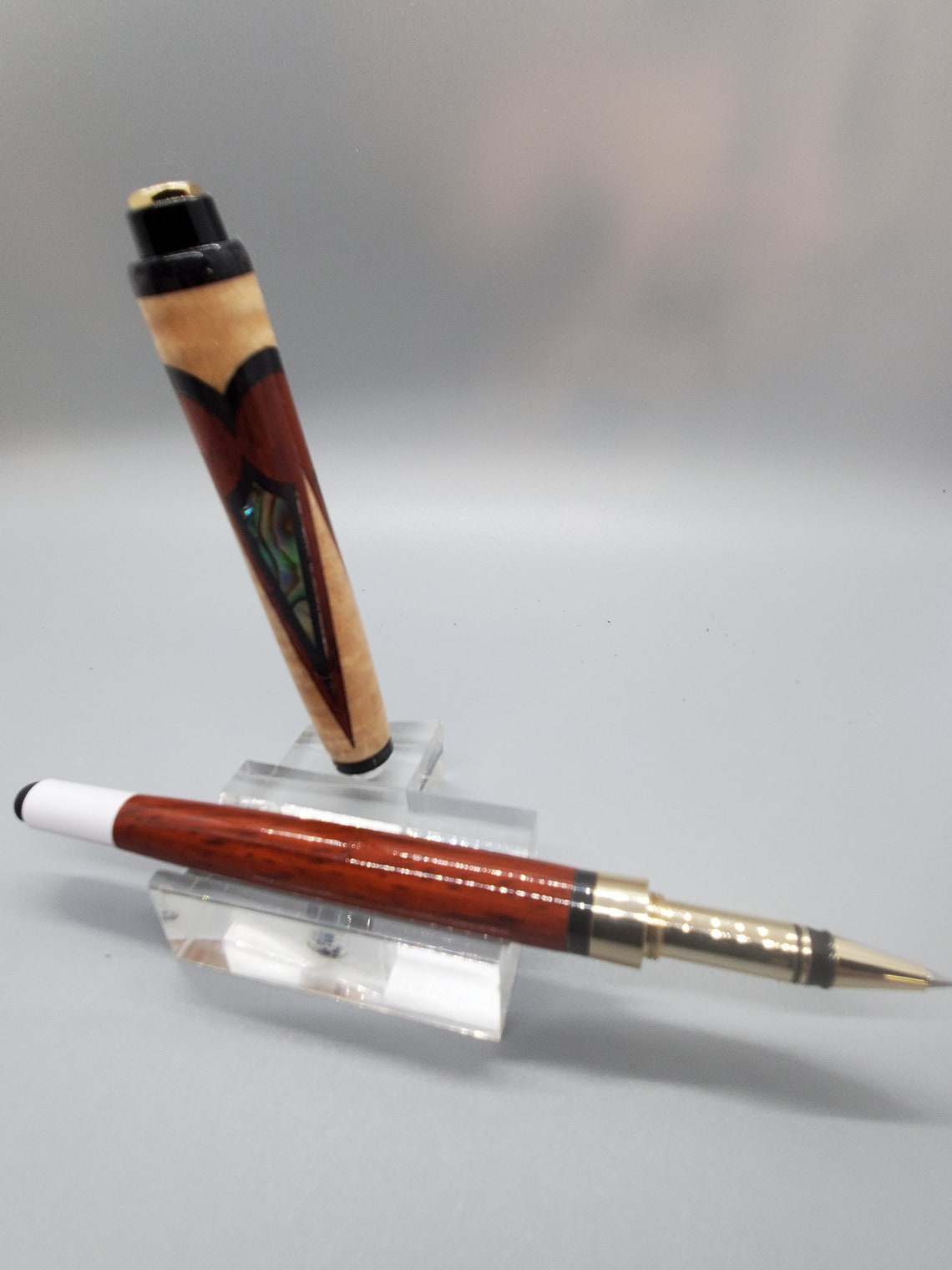 Pool Cue Roller Ball Pen With Abalone Inlay and Curly French White Ash ...