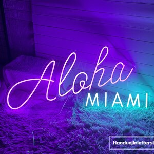 Aloha Miami Neon Sign, Custom Hawaii Bar LED Neon Light Home Wall Decor ...