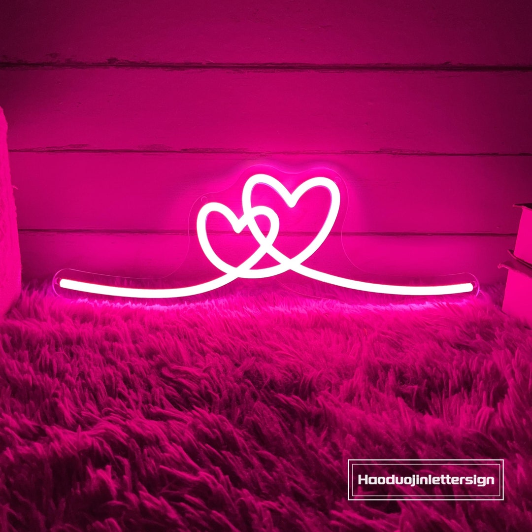 Double Heart LED Neon Sign, Custom Wedding Neon Light Home Bedroom Wall ...
