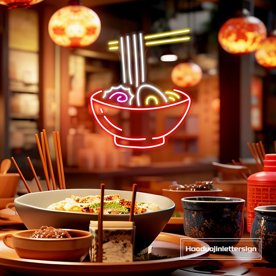 Ramen Bowl LED Neon Sign, Custom Cute Japanese Ramen Noodles Restaurant ...
