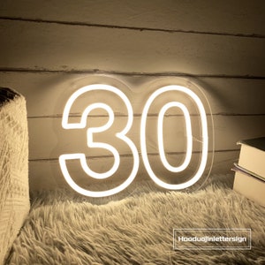 Custom Number LED Neon Sign, Thirty Light up Neon Number Letter ...