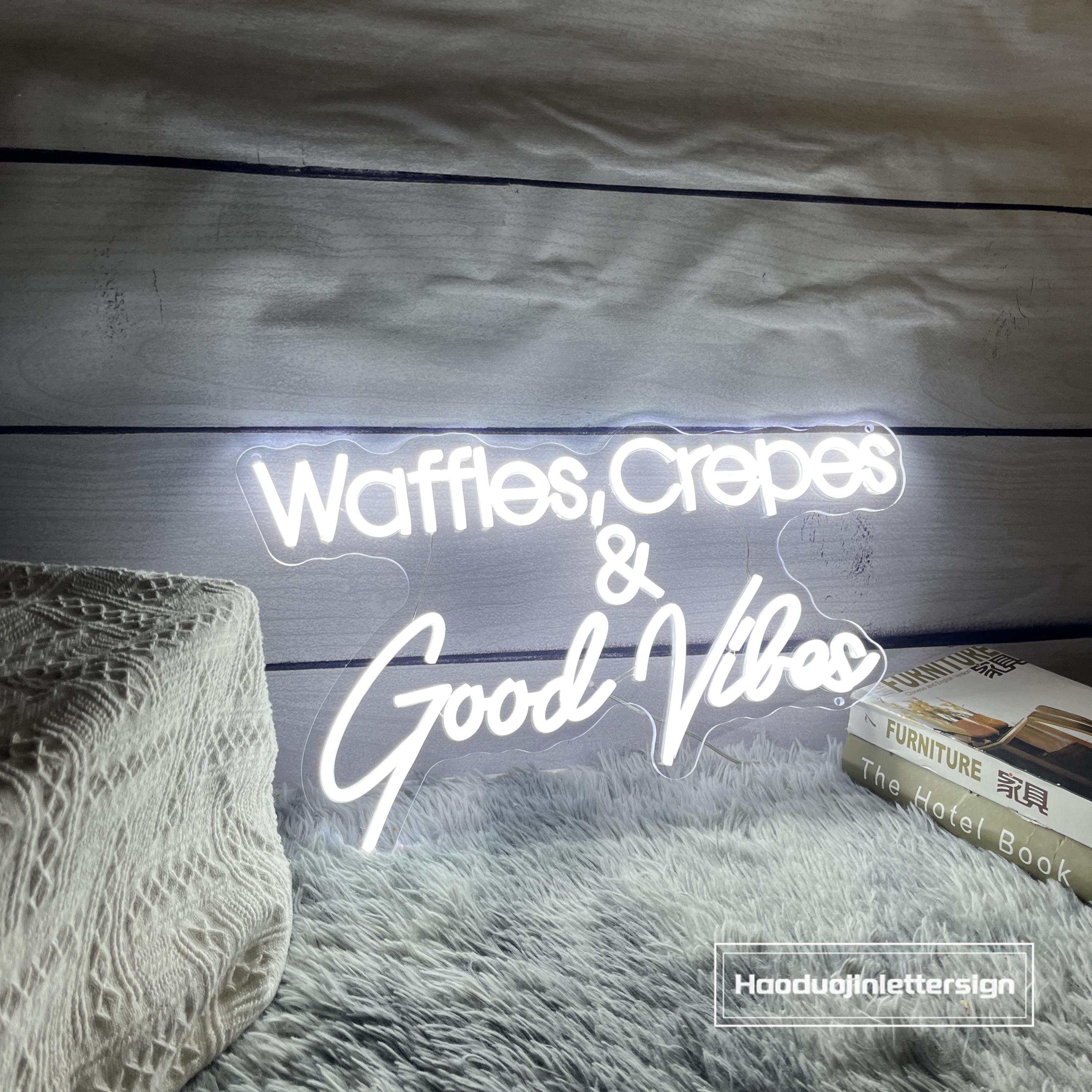Waffles, Crepes & Good Vibes Neon Sign, Custom Cake Bakery Shop Crepes ...