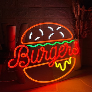 Custom Burger Neon Sign: Dimmable LED Hamburger Light - Etsy