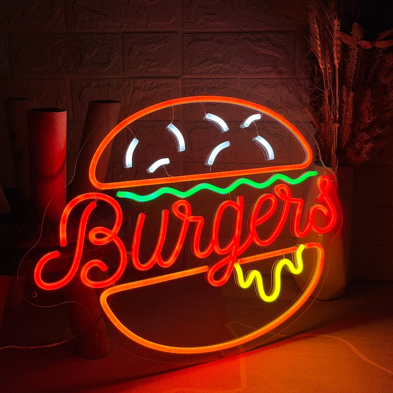 Custom Burger Neon Sign: Dimmable LED Hamburger Light - Etsy Canada
