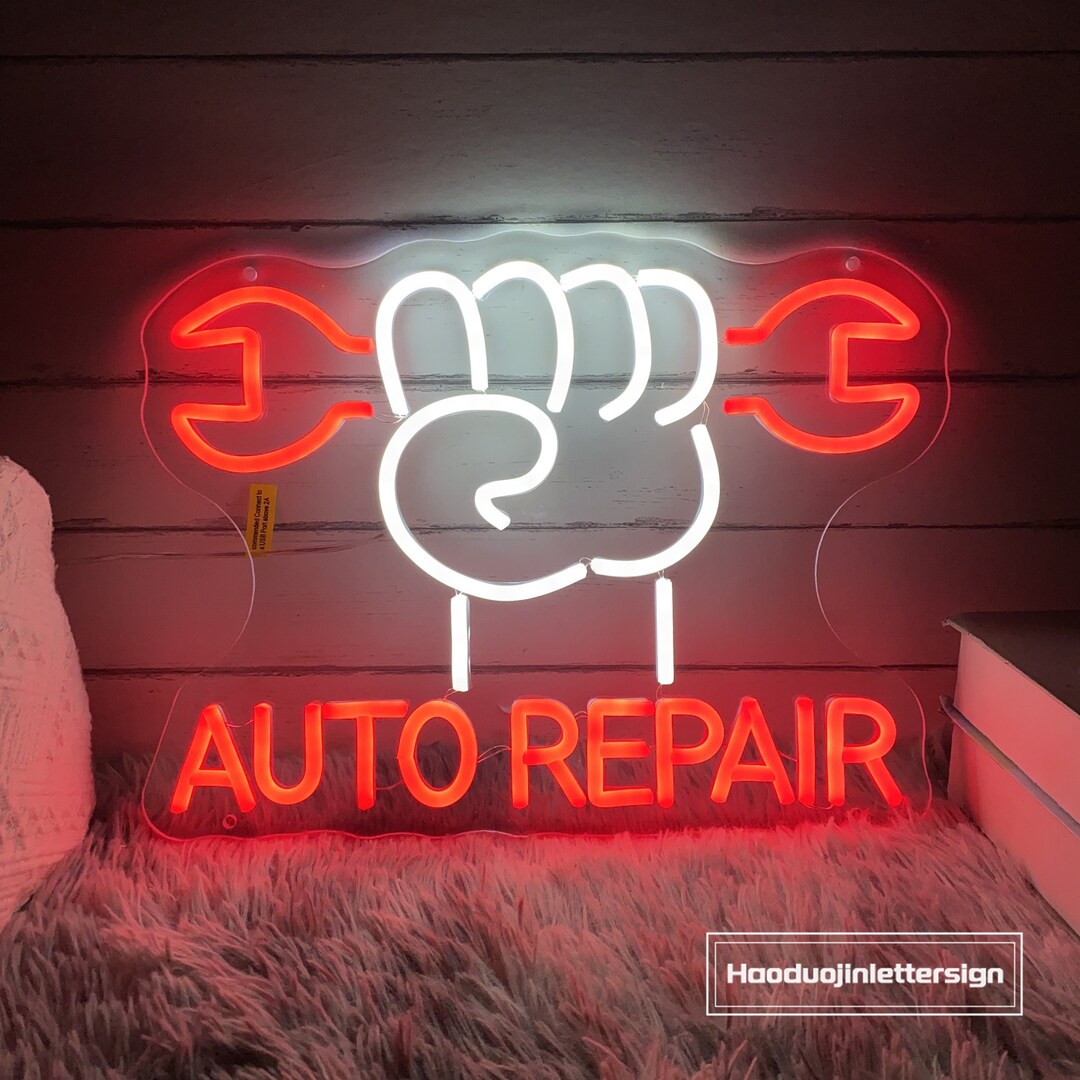 Auto Repair Wrench Neon Sign, Custom Garage Repair Service LED Neon ...