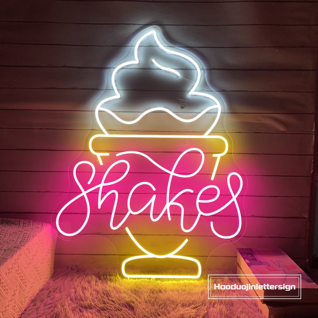 Shakes Neon Sign, Custom Milkshakes Smoothie Ice Cream LED Neon Light ...