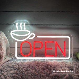 Coffee Cup OPEN Neon Sign, Custom Coffee Bar Cafe Shop LED Neon Light ...