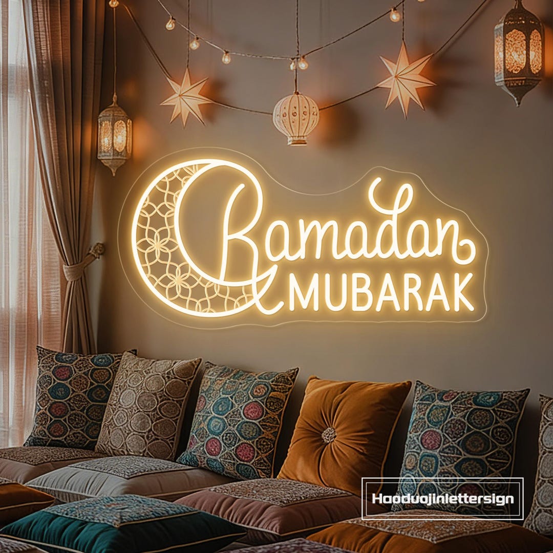 Ramadan Mubarak Neon Sign, Custom Crescent Moon LED Light, Eid Mubarak ...
