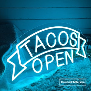 Tacos Open Custom Mexican Decor for Taco Party LED Neon Sign Food Light ...