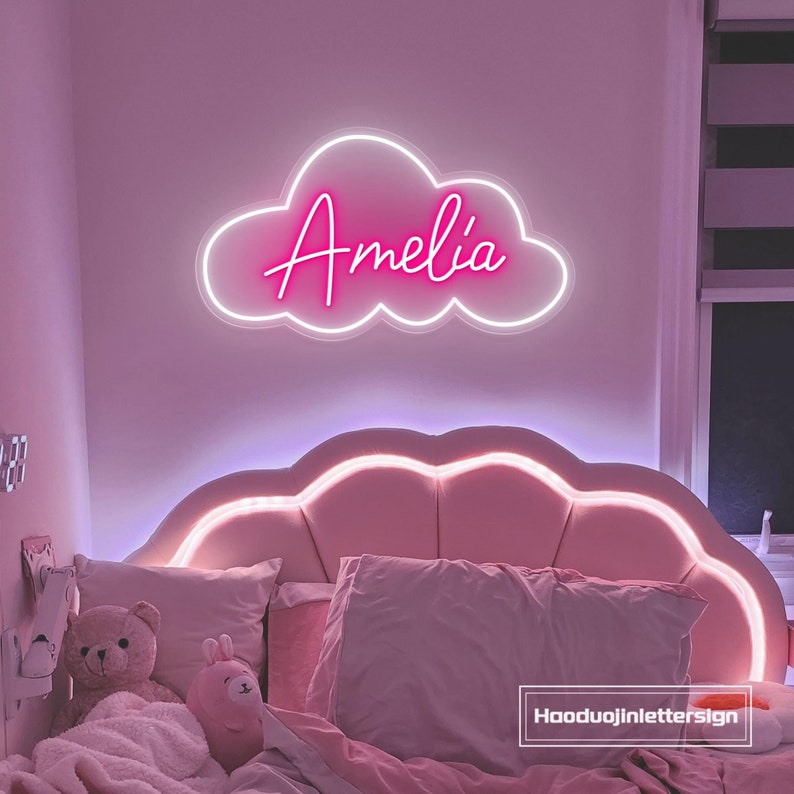 Custom Cloud Name Neon Sign, Personalized Girl Baby Kid's Room LED Neon ...