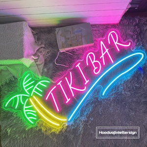 Tiki Bar Neon Sign, Custom Bar Palm Tree LED Neon Light Home Wall Decor ...
