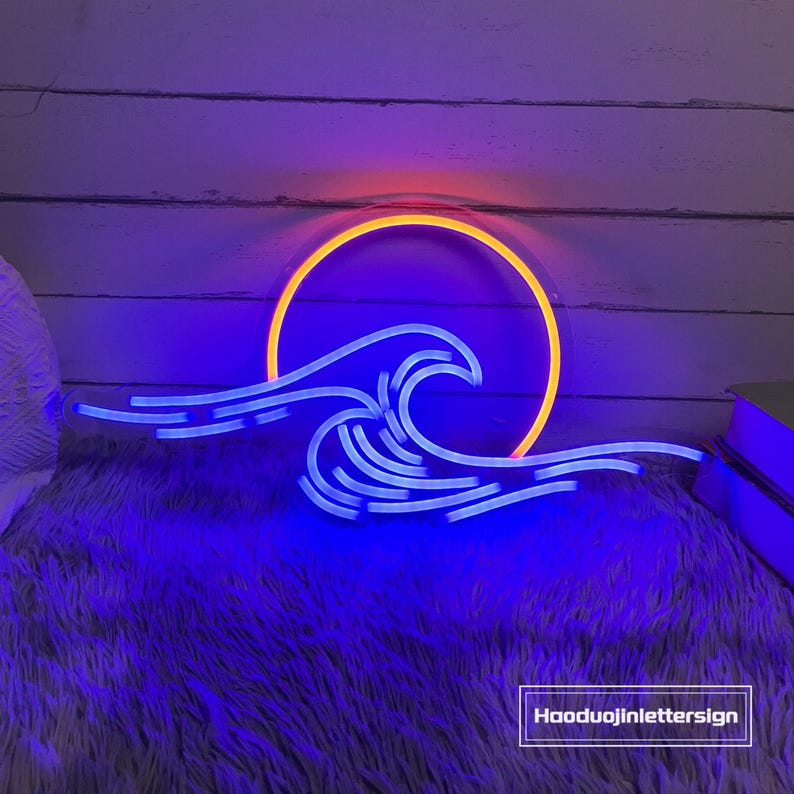 Wave Sunset Neon Sign, Custom Sun Ocean Sunrise Sea LED Neon Light Home ...