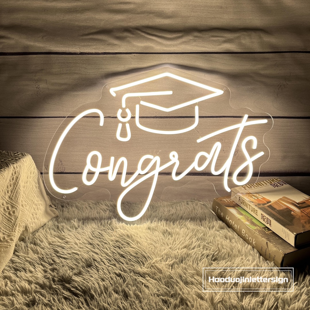 Congrats Graduation Cap Neon Sign, Custom Congrats Grad LED Neon Light ...