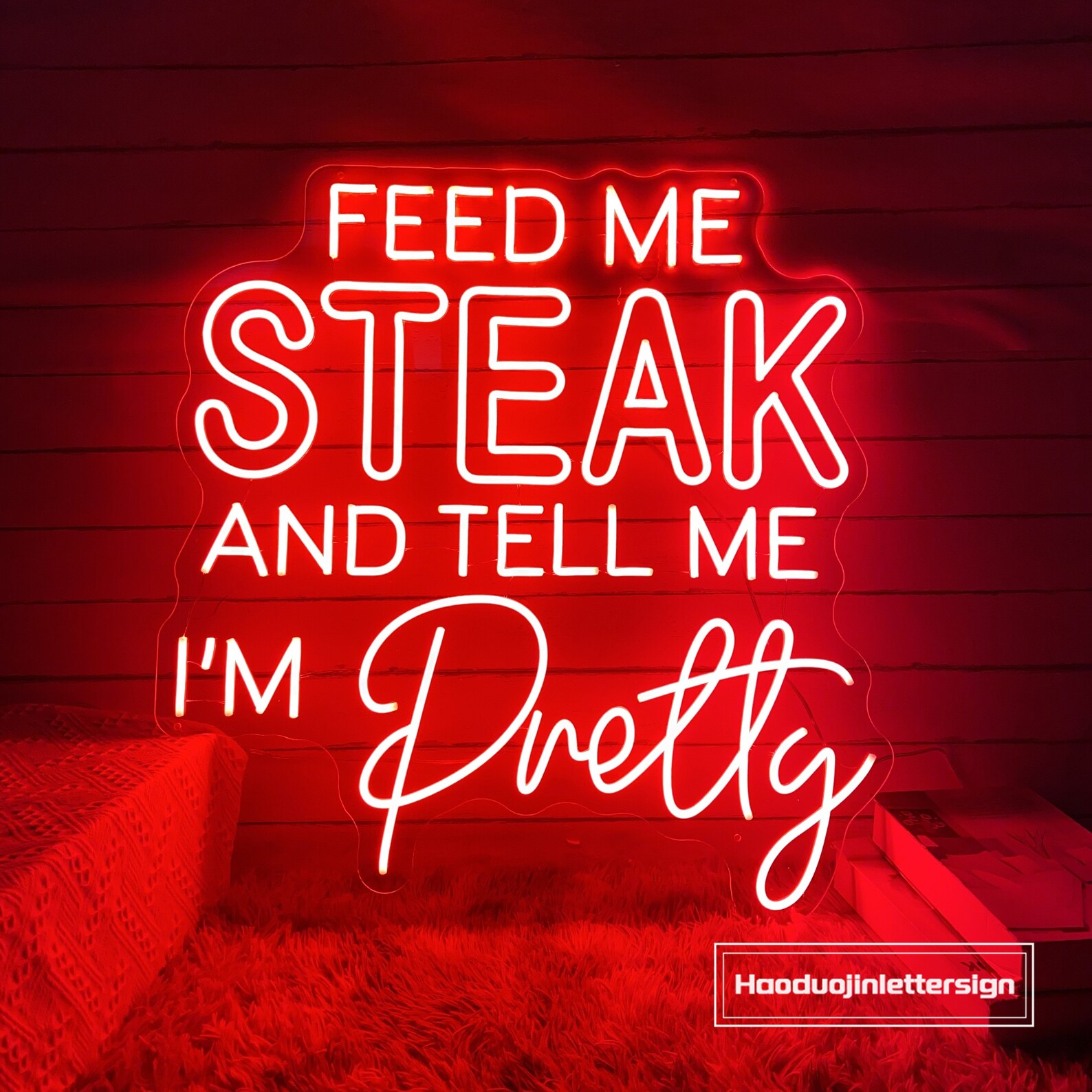 Feed Me Steak LED Neon Sign: Restaurant BBQ Bar Decor - Etsy
