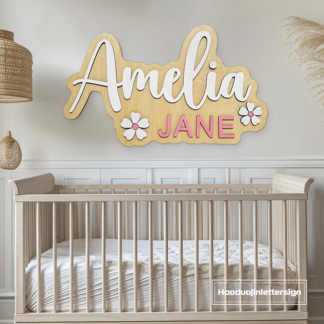 Custom 3D Flower Name Sign, Wooden Floral Baby Girl Name Sign Wall ...