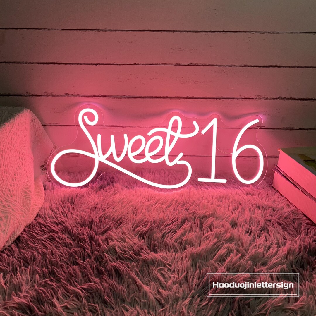 USB Sweet 16 Neon Sign, Custom Your 16th Birthday Name LED Neon Sign ...