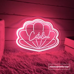 USB 3D Engraved Custom Name LED Neon Sign, Cute Shell Shape Neon Night ...