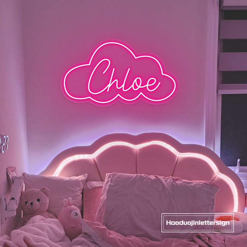 Custom Cloud Name Neon Sign, Personalized Girl Baby Kid's Room LED Neon ...
