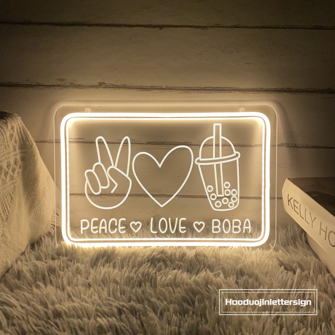 USB 3D Engraved Peace Love Boba LED Neon Sign Custom Bubble Boba Tea ...