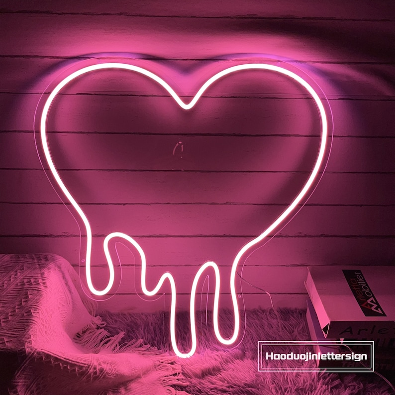 Melting Heart Neon Sign, Custom Bleeding Dripping Heart LED Neon Light ...