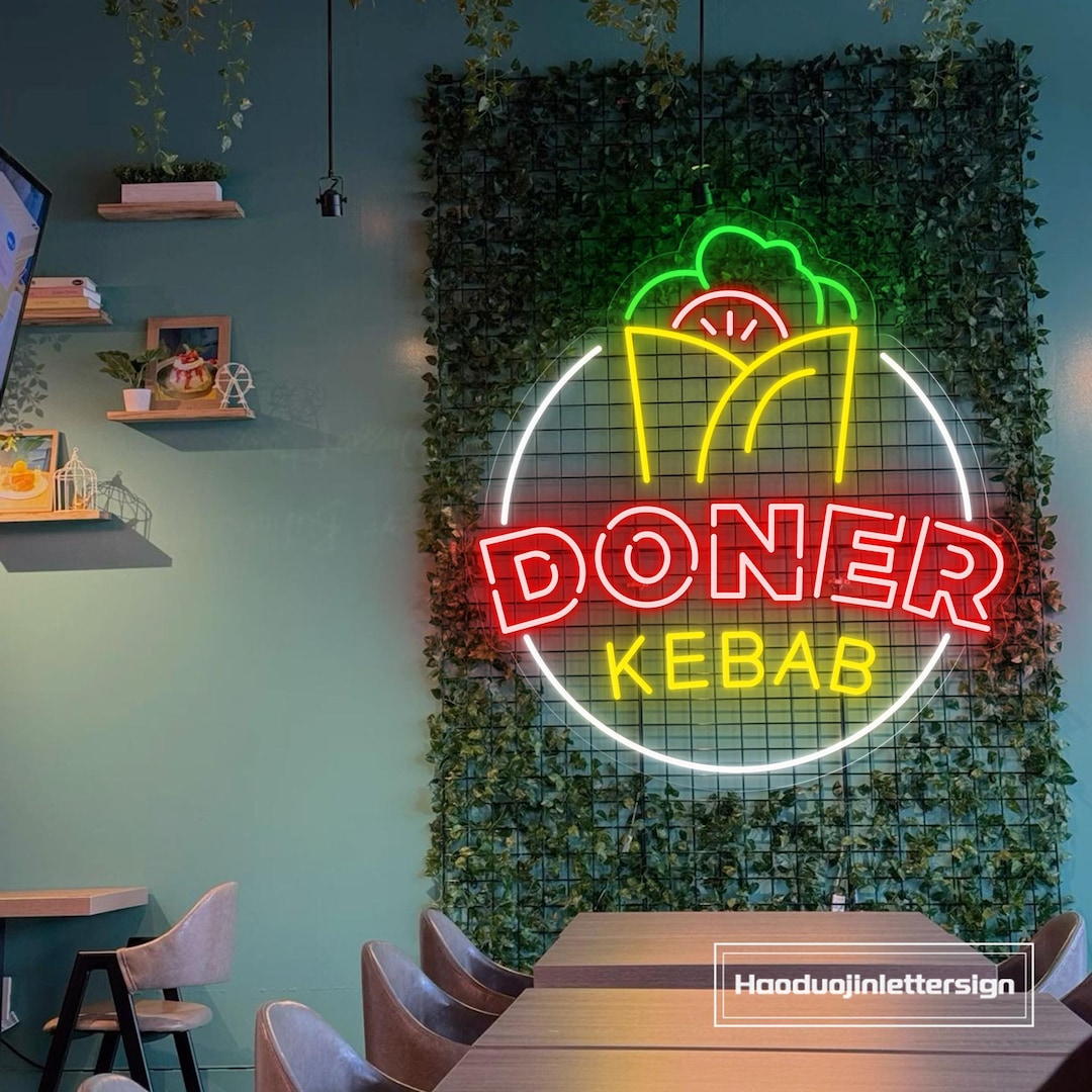 Doner Kebab Burrito Neon Sign, Custom Shawarma LED Neon Light Grill Bar ...