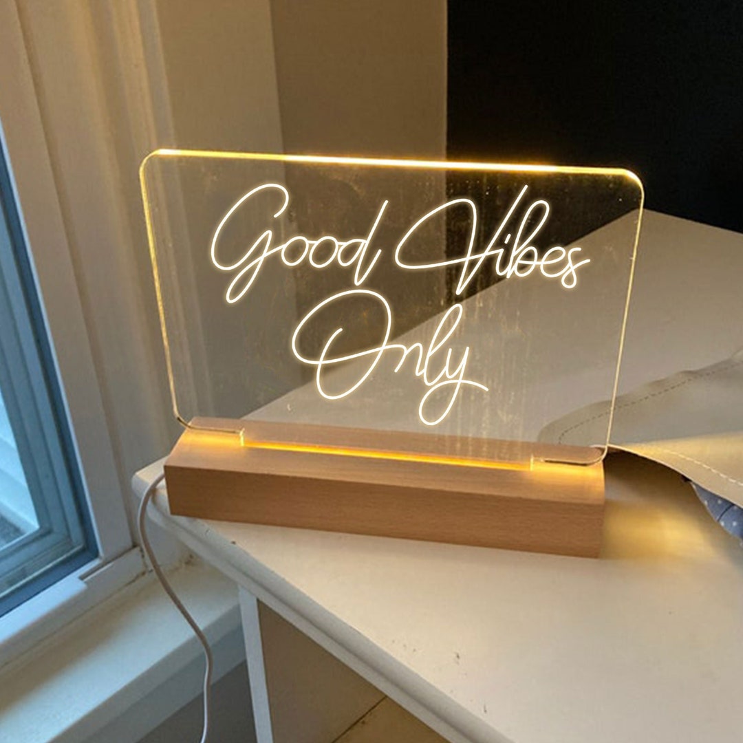 Good Vibes Only USB Power Personalized Name Night Light Custom Engraved ...