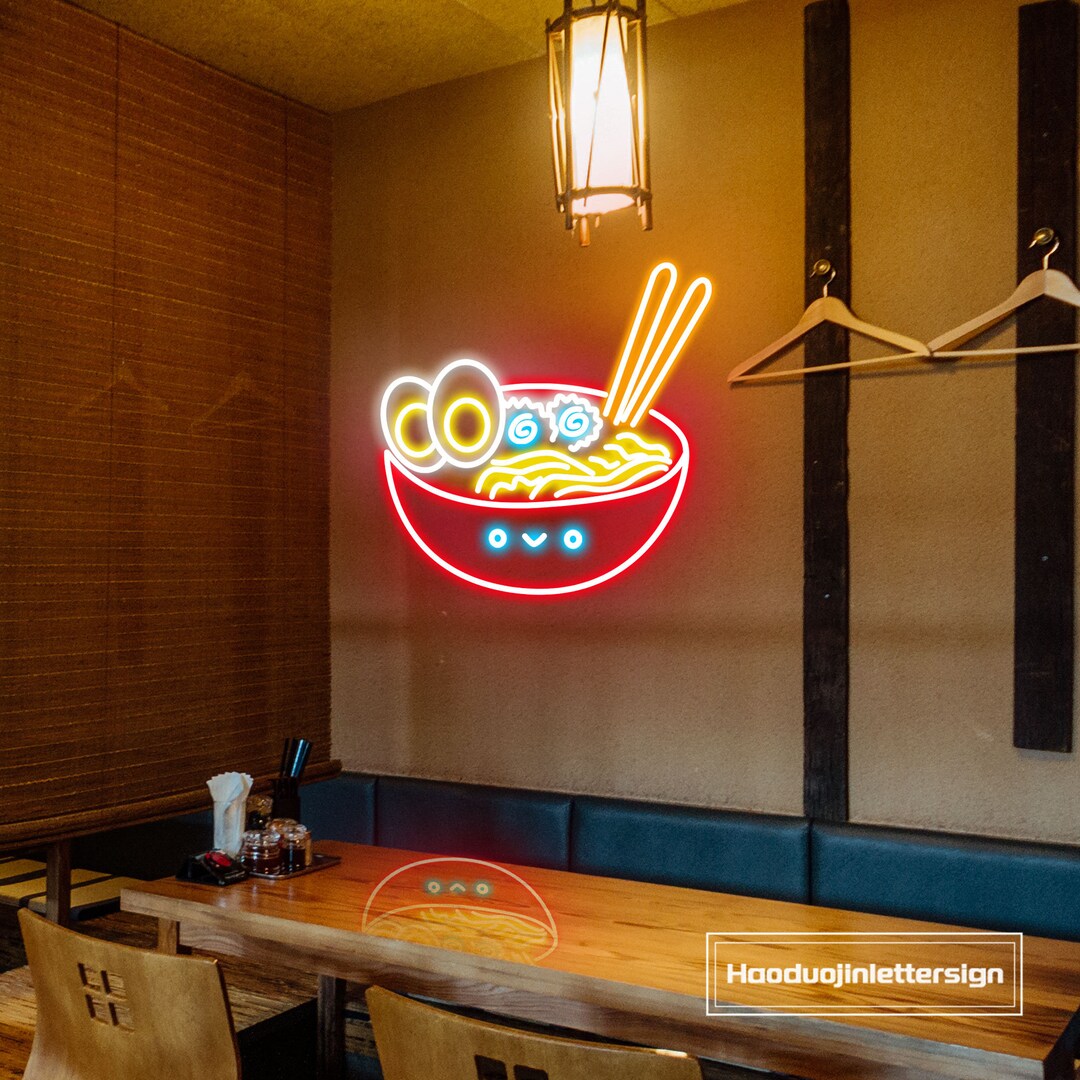 Ramen Bowl LED Neon Sign, Custom Cute Japanese Noodles Restaurant Neon ...