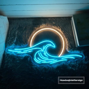 Wave Sunset Neon Sign, Custom Sun Ocean Sunrise Sea LED Neon Light Home ...