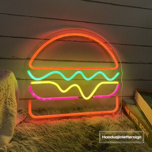 Burger Neon Sign, Custom Burger Restaurant LED Neon Night Light Home ...