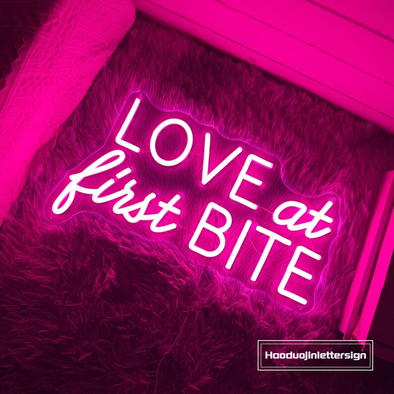 Love at First Bite Neon Sign, Custom Dessert Table LED Neon Light ...