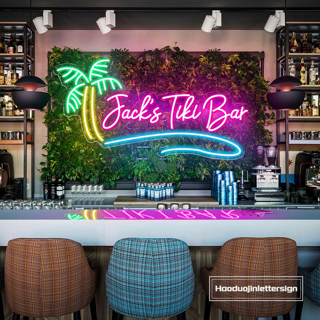 Custom Tiki Bar Name Neon Sign, Custom Your Home Bar Palm Tree LED Neon ...