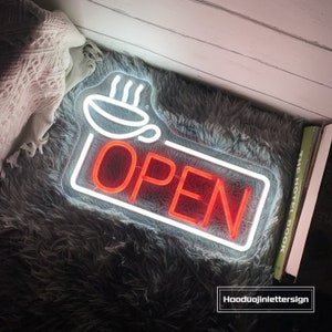 Coffee Cup OPEN Neon Sign, Custom Coffee Bar Cafe Shop LED Neon Light ...