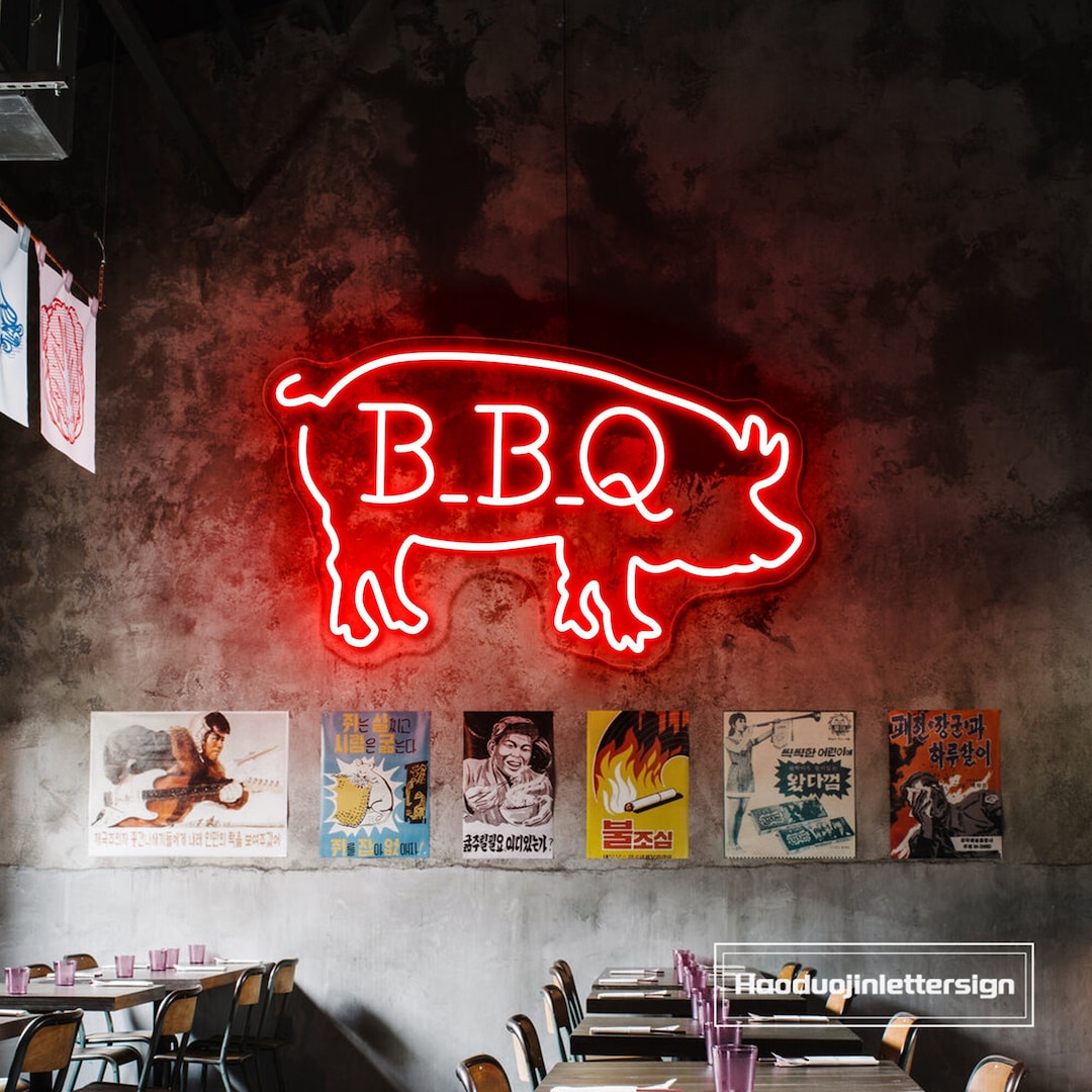BBQ Pig Neon Sign, Custom Korean Restaurant Steak House LED Neon Light ...