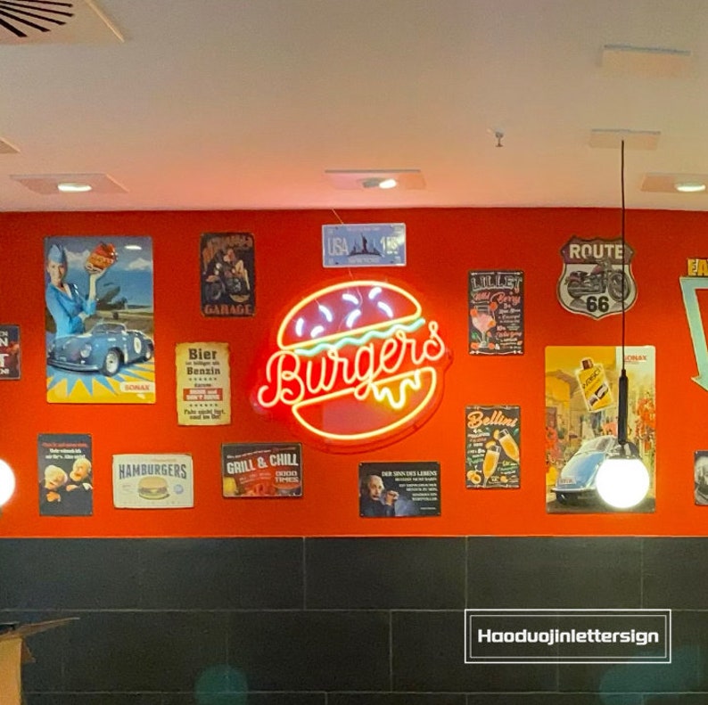 Custom Burger Neon Sign: Dimmable LED Hamburger Light - Etsy Canada