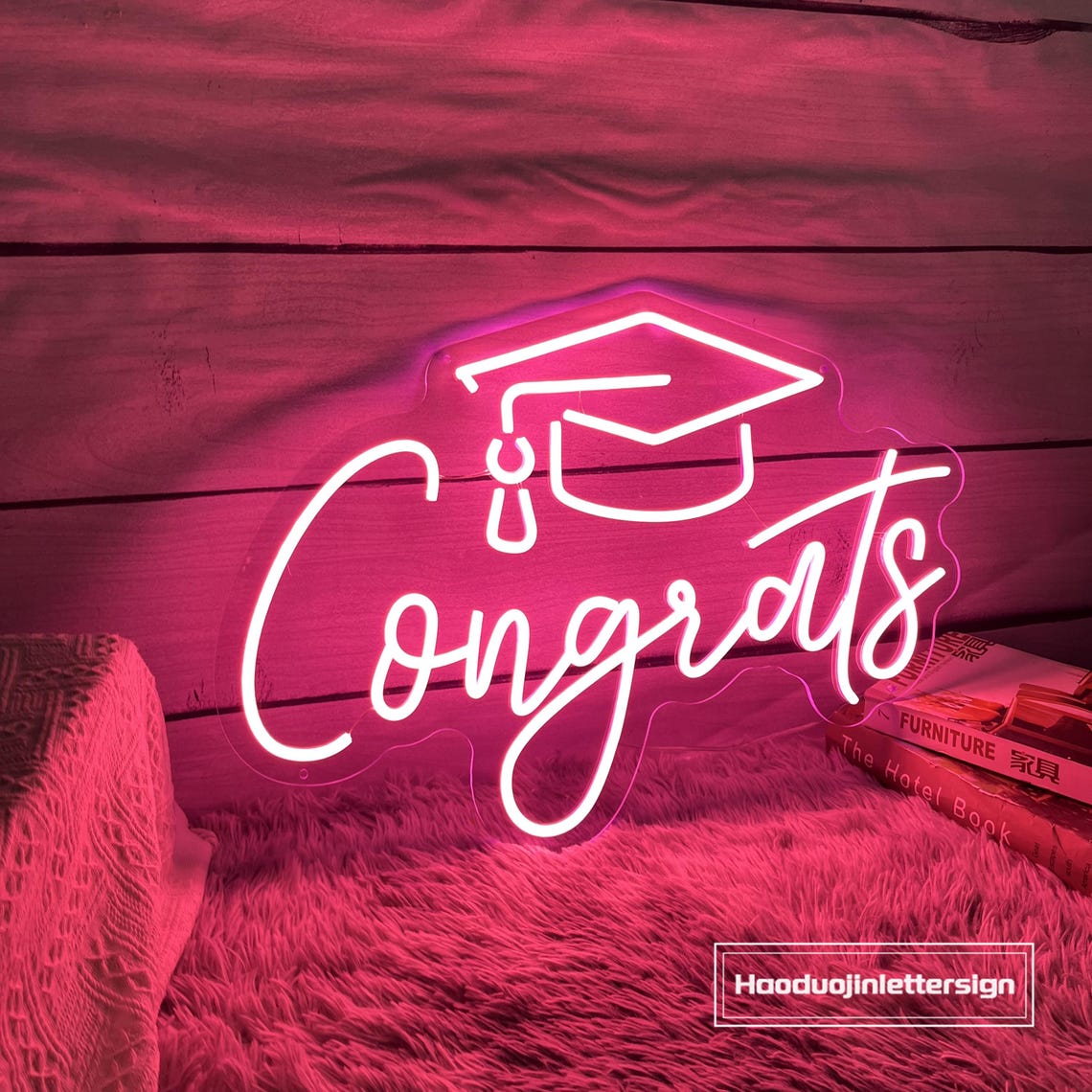 Congrats Graduation Cap Neon Sign, Custom Congrats Grad LED Neon Light ...