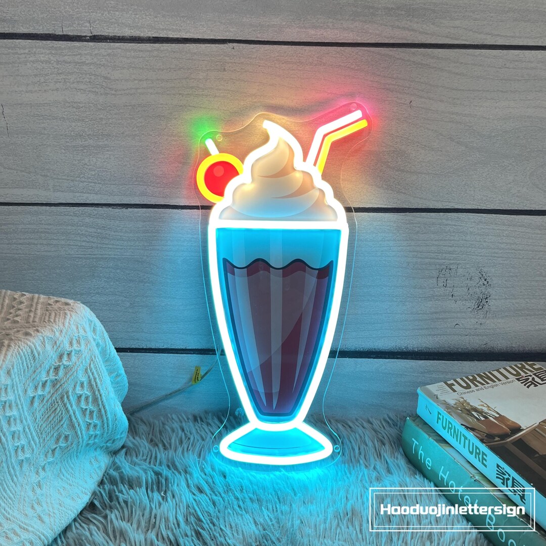 Milkshake Neon Sign, Custom UV Printing Ice Cream Bar Smoothie LED Neon ...