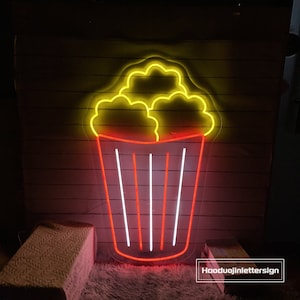 Popcorn LED Neon Sign, Custom Cinema Food Bar Neon Light Home Movie ...