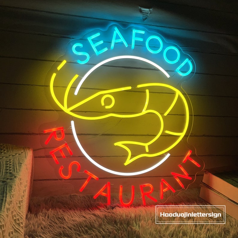 Seafood Restaurant Neon Sign, Custom Sea Food Shop Shrimp LED Neon ...